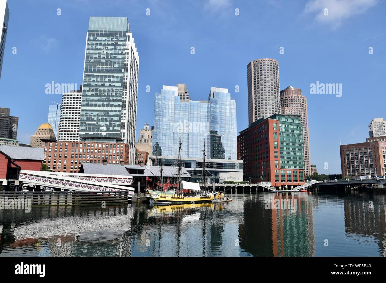 View of the downtown Boston skyline seen from across the the Fort Point ...