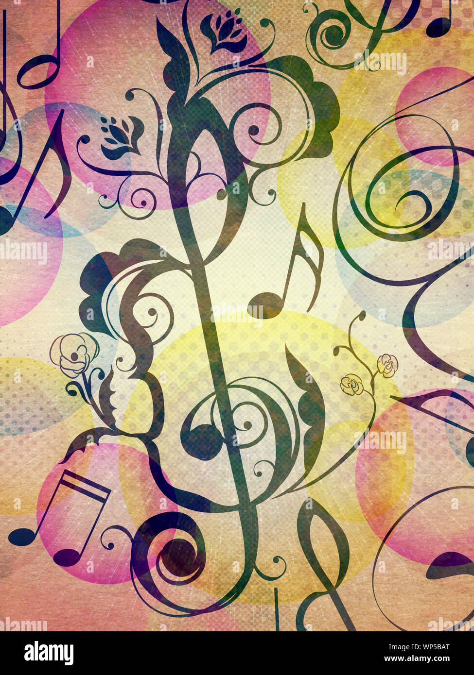 Illustration of abstract grunge retro musical notes background with ...