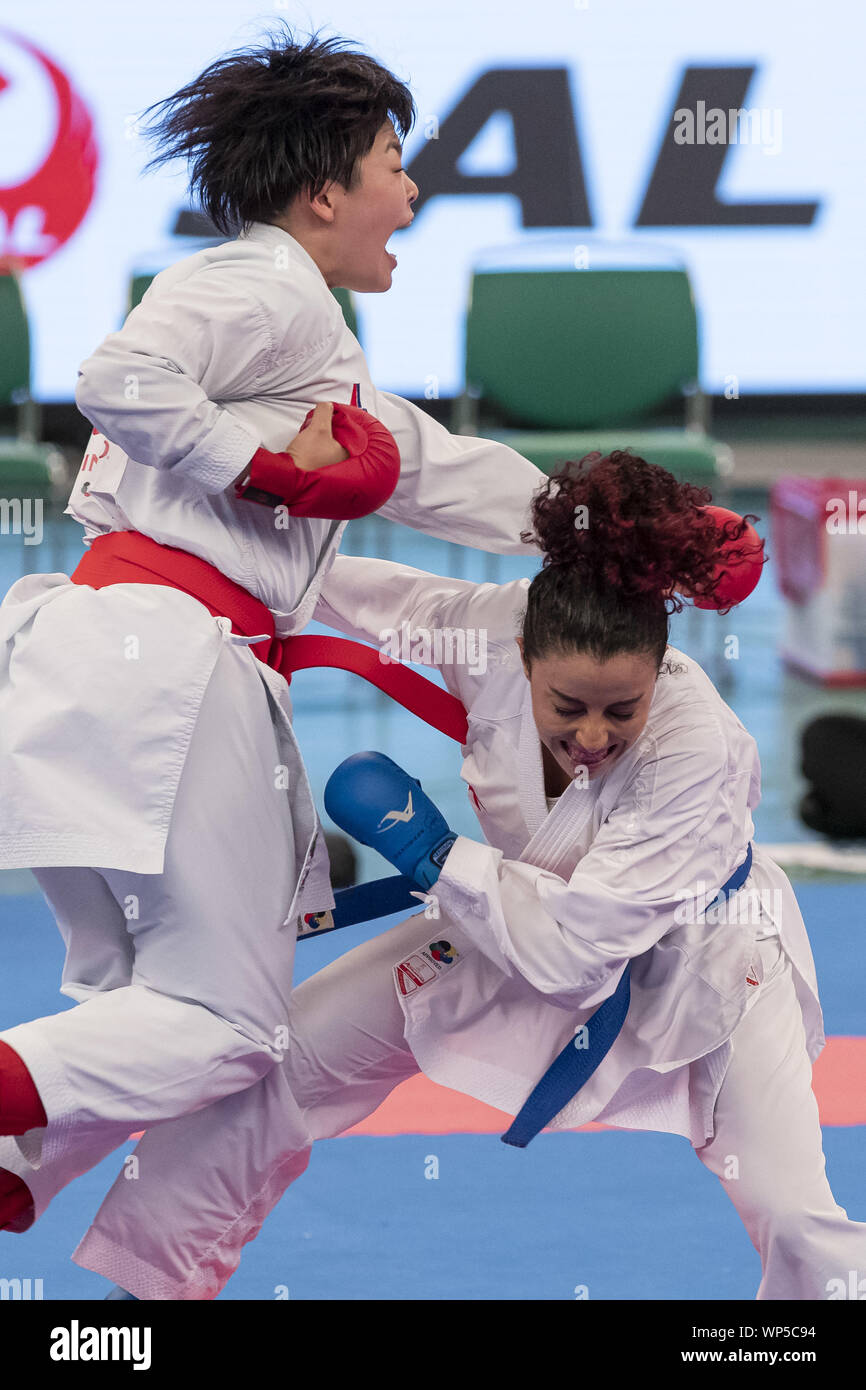 Tokyo, Japan. 7th Sep, 2019. Maya Suzuki of Japan (red) fights against ...