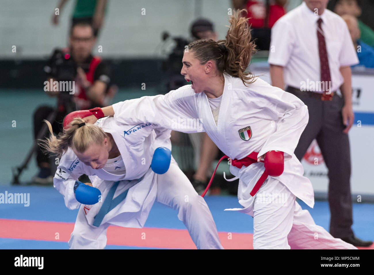 Tokyo, Japan. 7th Sep, 2019. Titta Keinanen of Finland (blue) fights ...