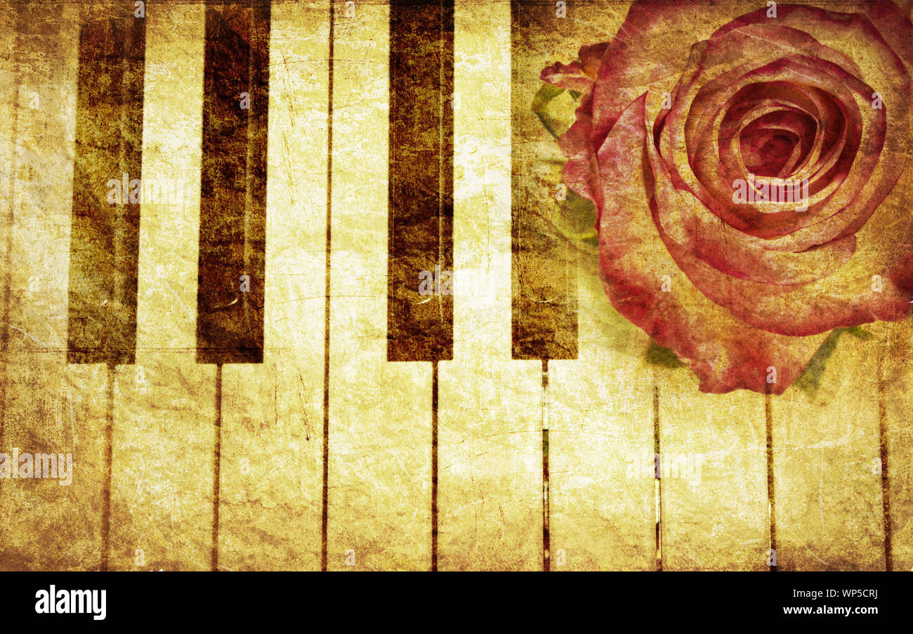 Abstract grunge rose and piano, vintage music background Stock Photo ...