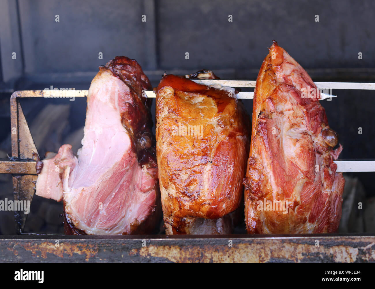 cooked ham on the stand of street food Stock Photo - Alamy