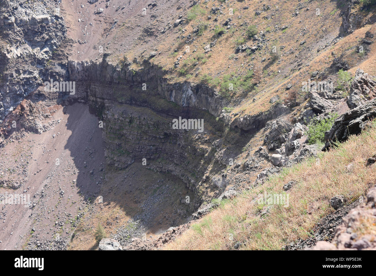 Inside a big Crater of Volcano Vesuvius in South Italy near Naples City ...