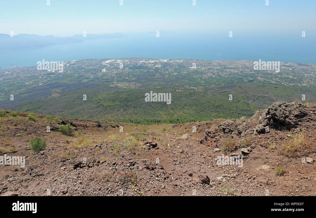 Volcano Vesuvius and the sea of Naples Bay in Italy in Summer Stock ...