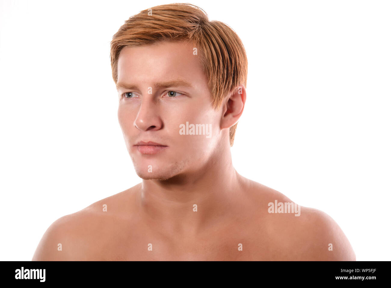 Handsome young man portrait isolated on white background. Muscular ...