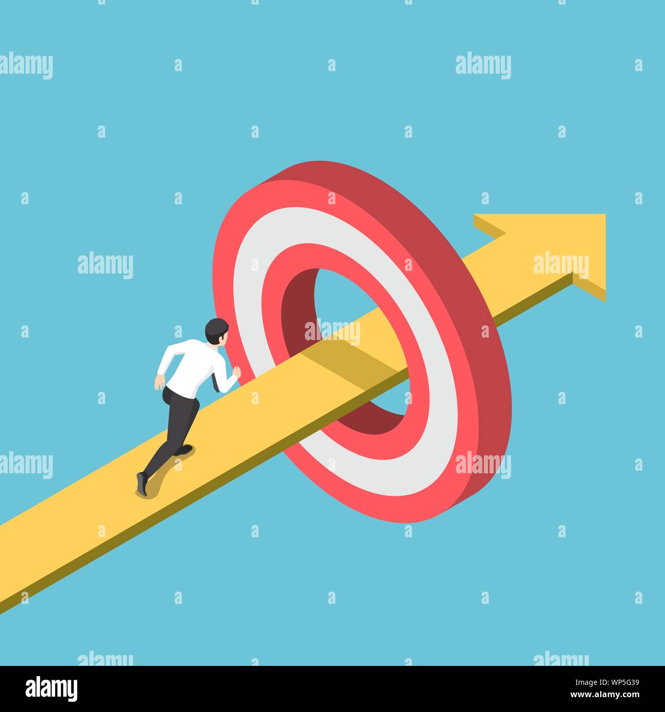 Flat 3d isometric businessman running on the arrow piercing through ...