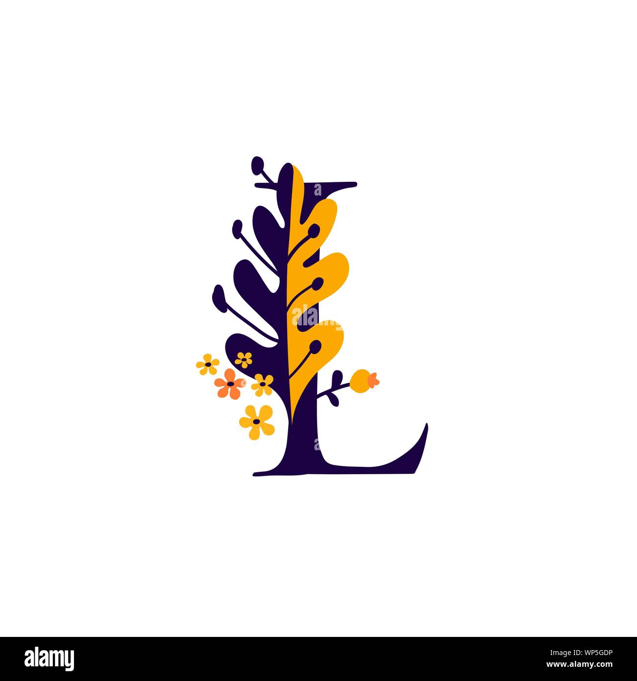 Latin letter L in flowers and plants. Vector. Letter in decorative ...