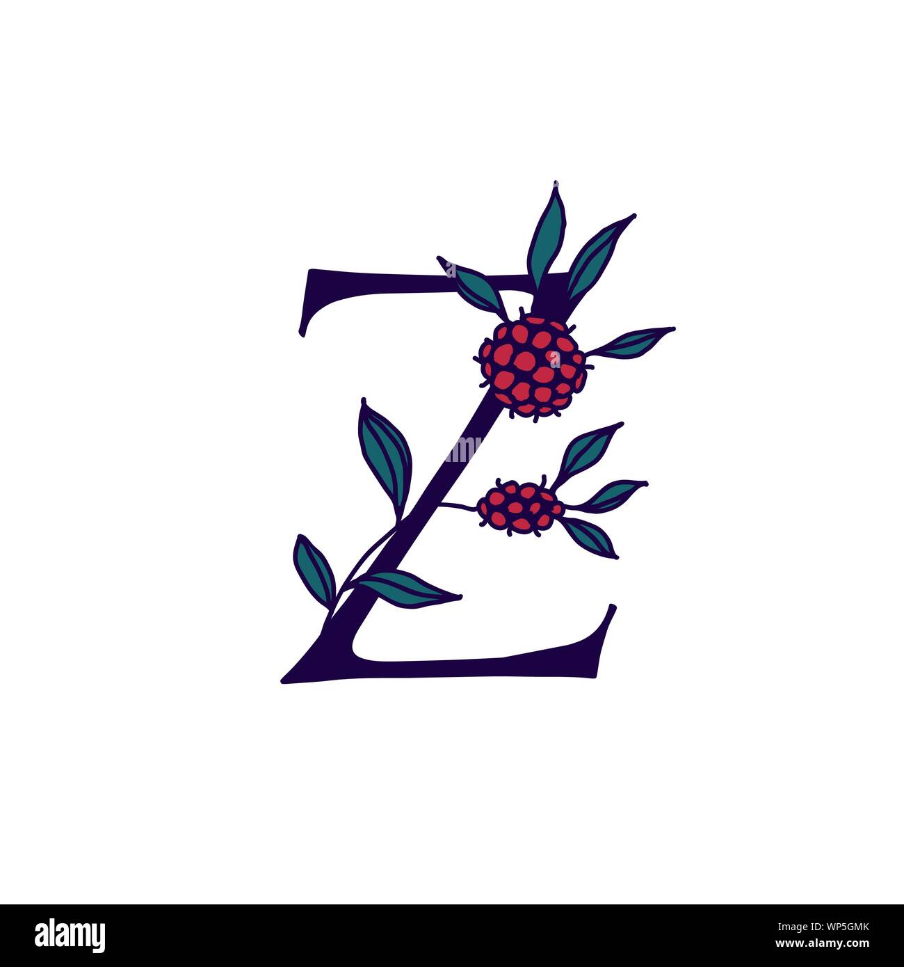Latin letter Z in flowers and plants. Vector. Letter in decorative ...