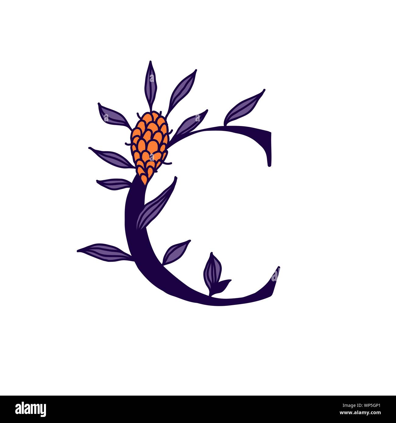 Latin letter C in flowers and plants. Vector. Letter in decorative ...