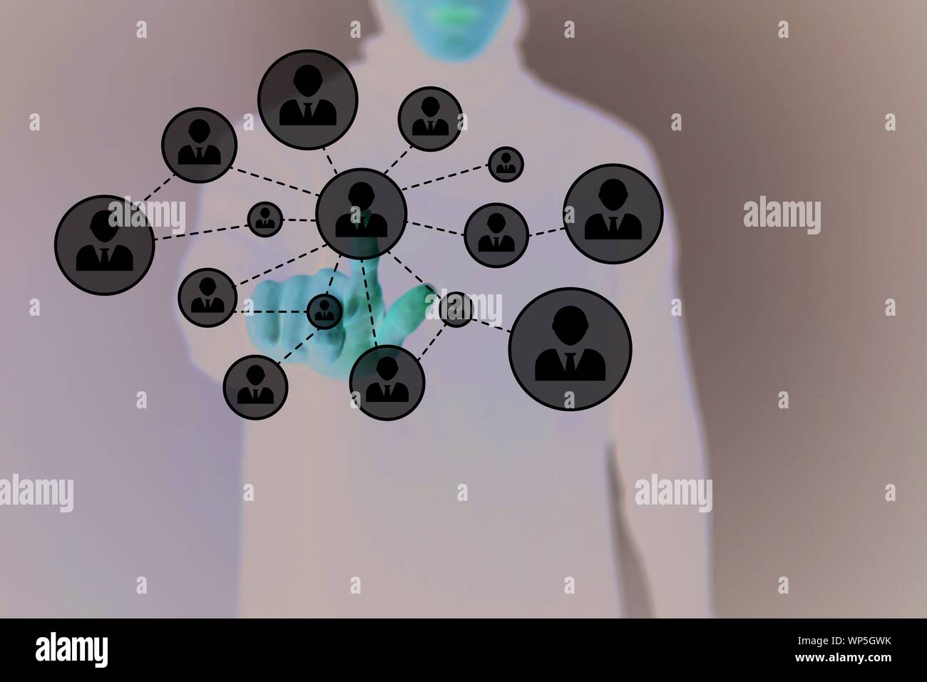 businessman pressing people icon network button on modern digital ...