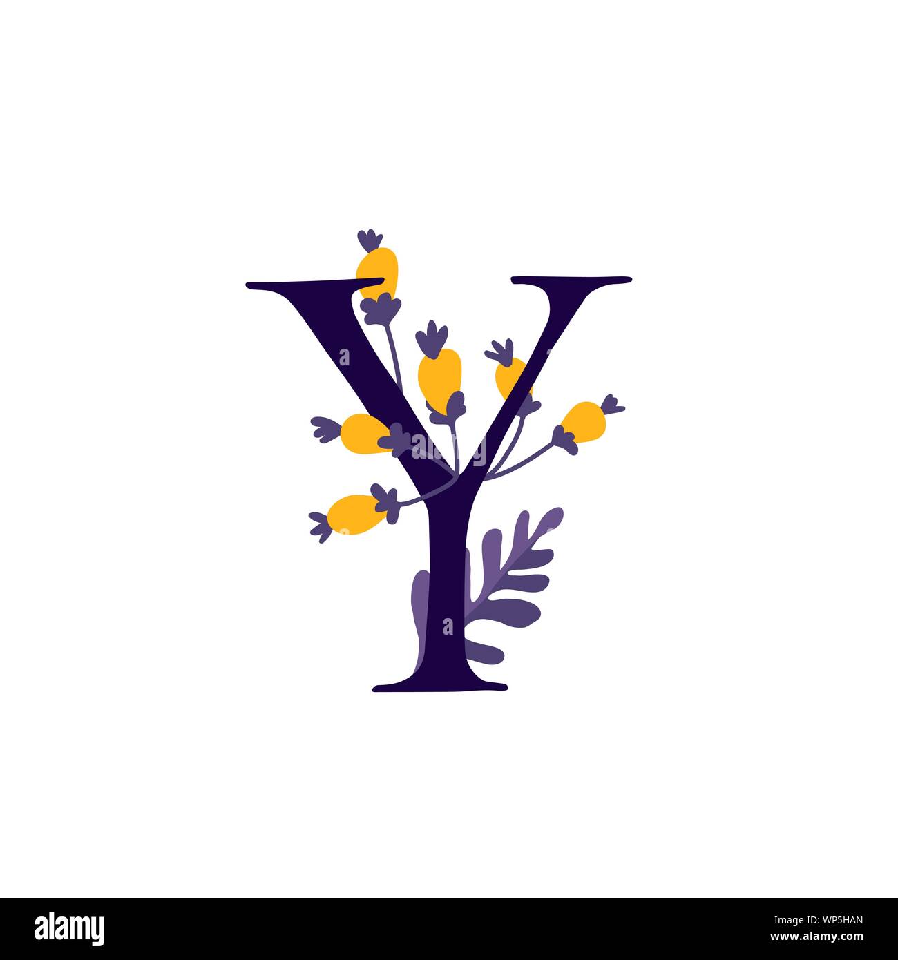 Latin letter Y in flowers and plants. Vector. Letter in decorative ...