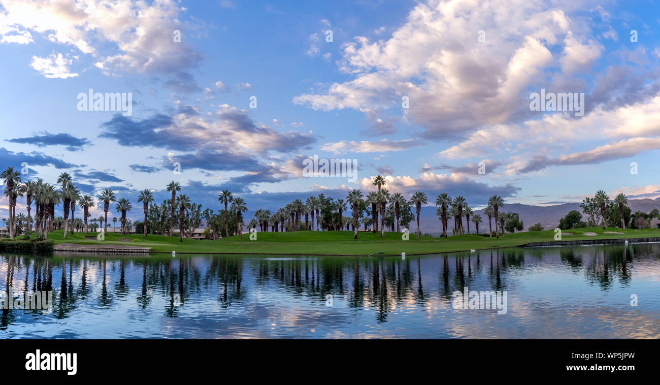 View of water features at a golf course at the JW Marriott Desert ...