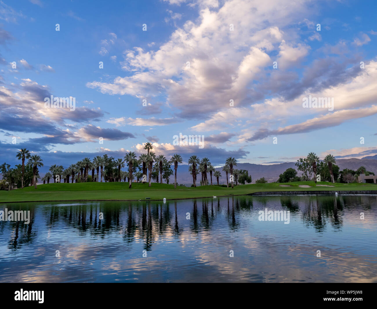 View of water features at a golf course at the JW Marriott Desert ...