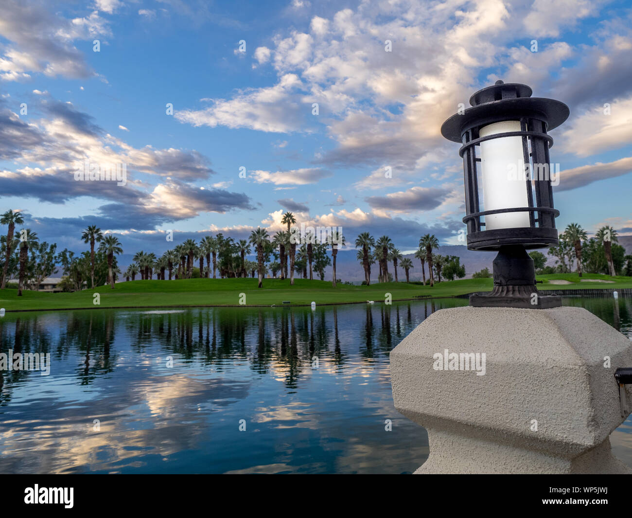 View of water features at a golf course at the JW Marriott Desert ...