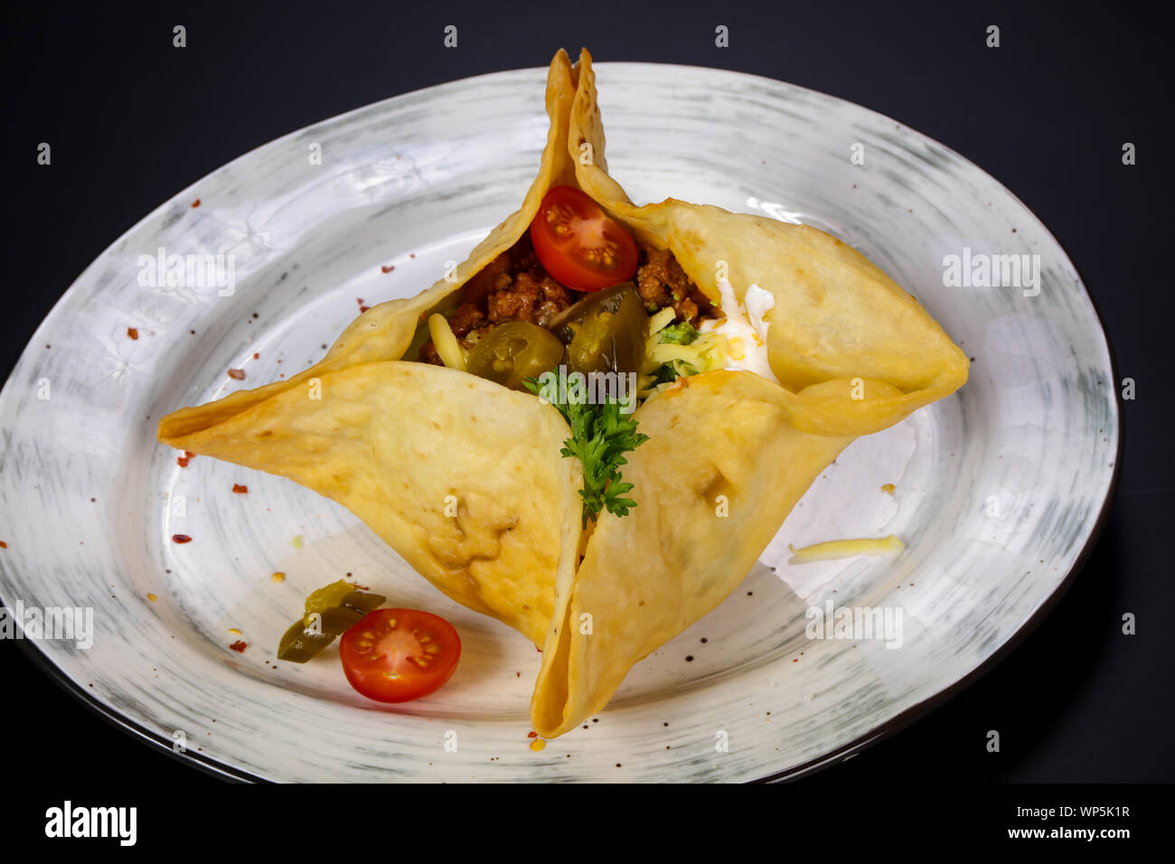 Crispy pie with minced meat and cheese Stock Photo - Alamy