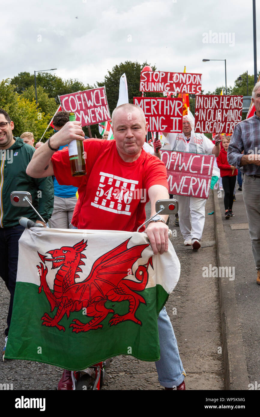Protesters march for Welsh Independence through the streets of Merthyr ...