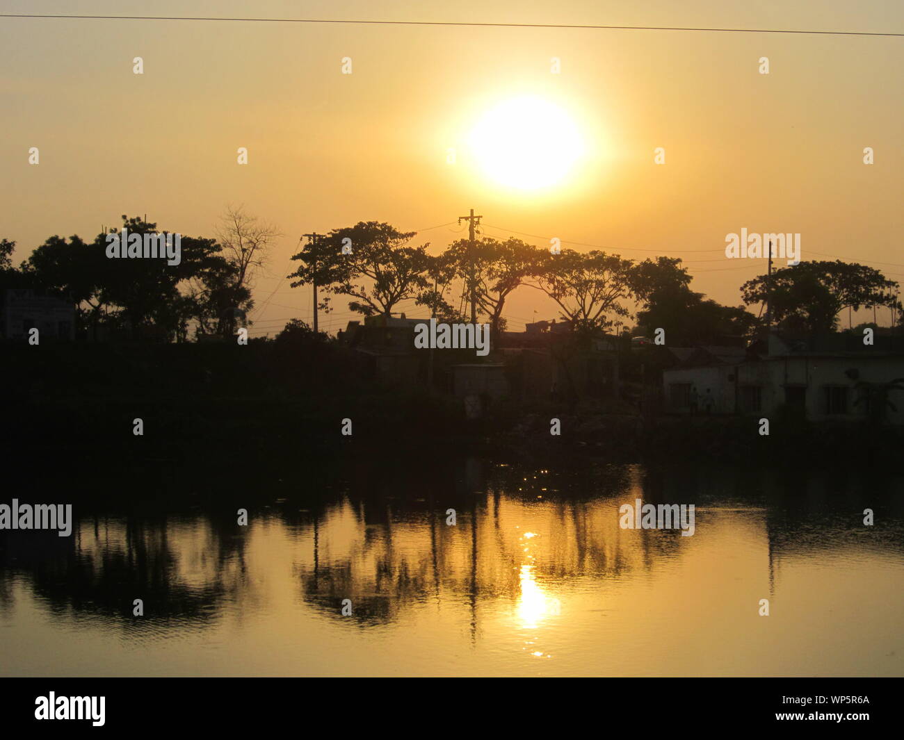 Sunset with water reflections and tree, landscape beautiful sunset ...