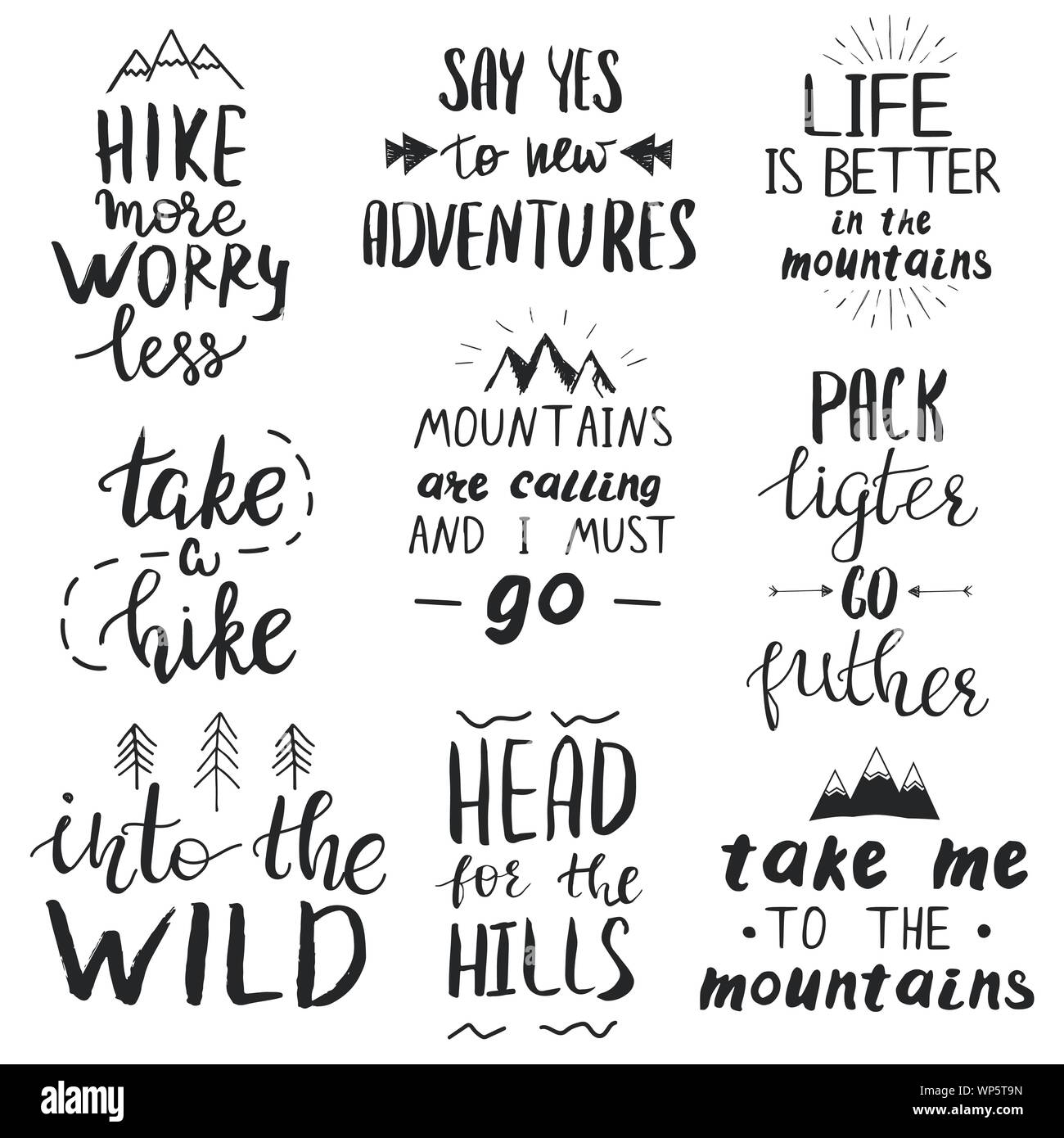 Hiking lettering set travel calligraphy hi-res stock photography and ...