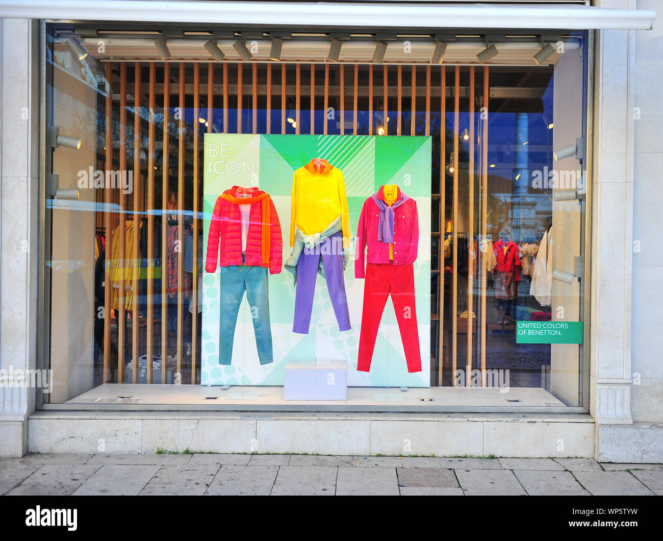 Lisbon, Portugal - March 16: Colorful showcase of Benetton store in the ...