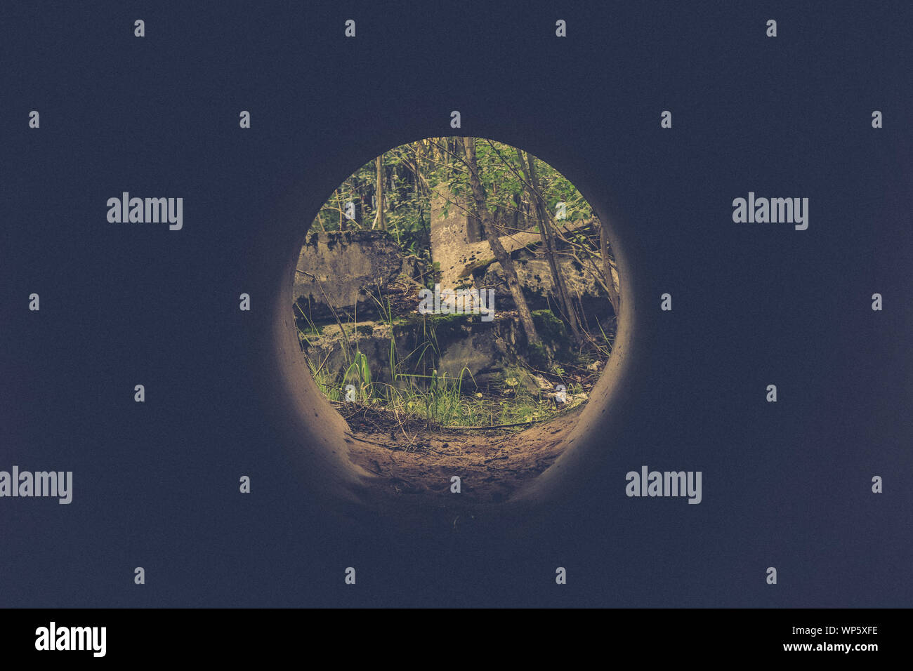 Concrete building ruins background. Tube perspective view Stock Photo ...