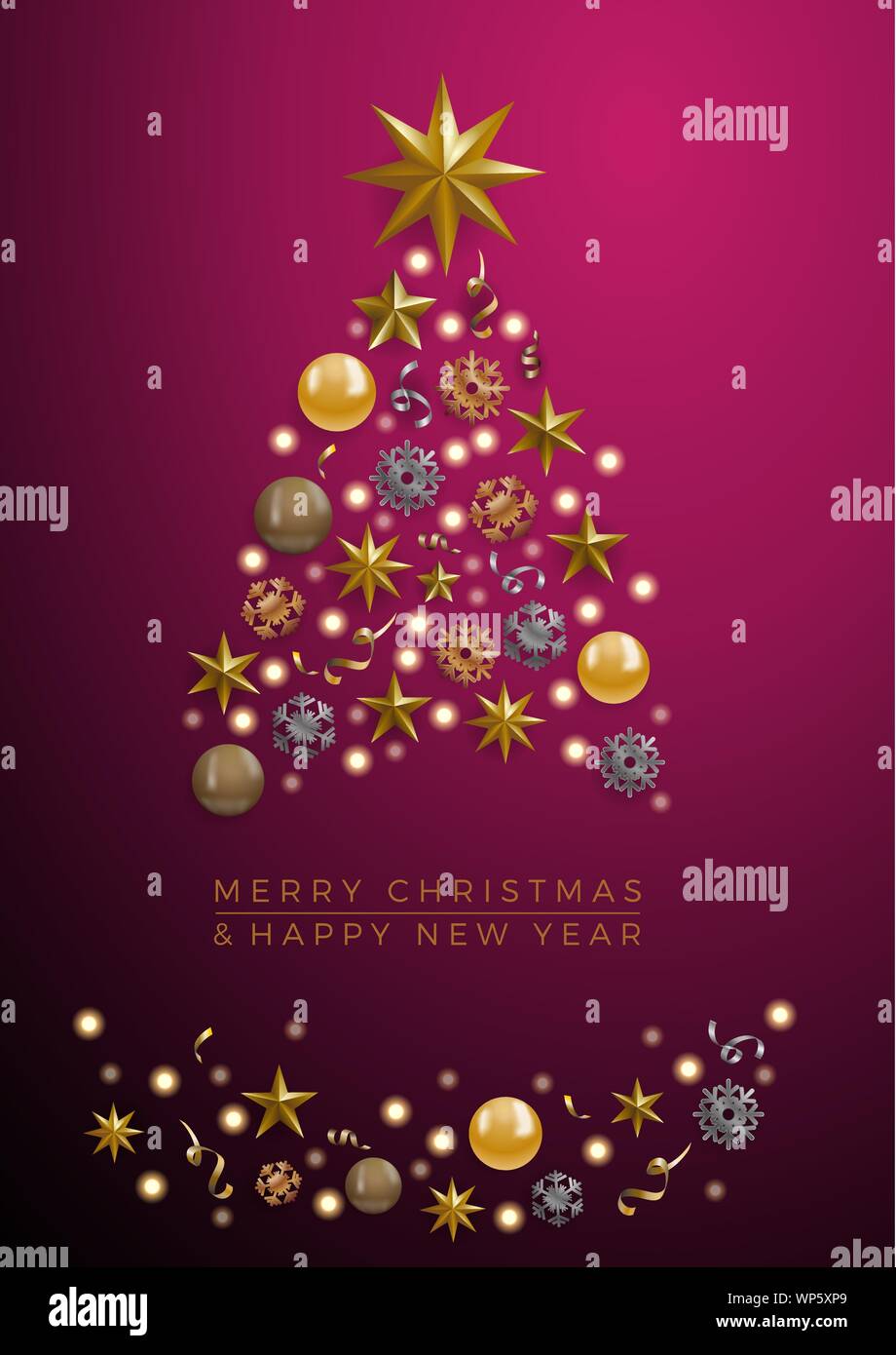 Vector Abstract cover Golden Christmas Tree, with text on purple ...