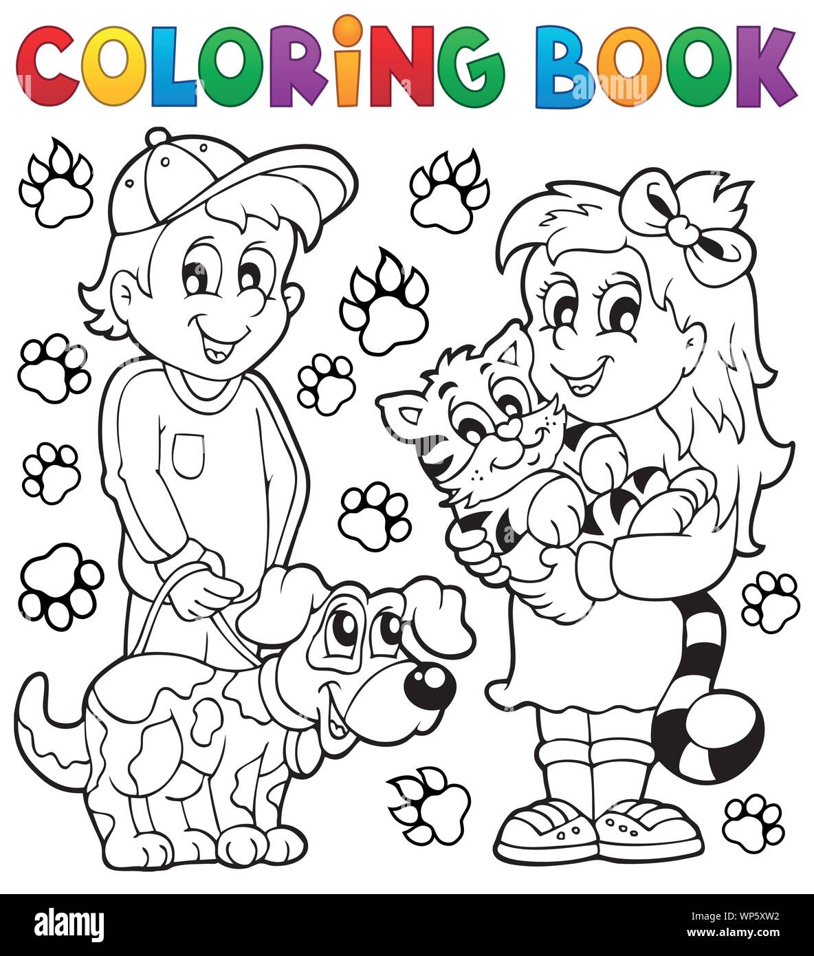 Coloring book children with pets Stock Vector Image & Art - Alamy