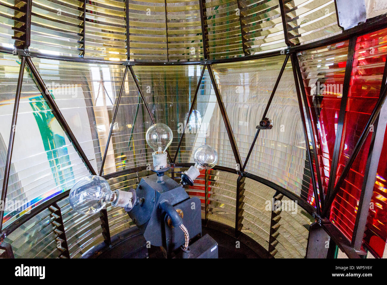 The original glass lantern inside Nash Point lighthouse overlooking the ...