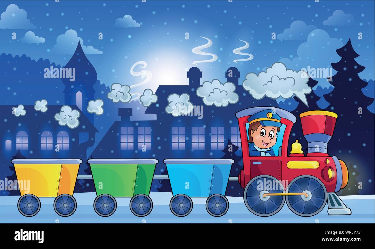 Steam train in snow on Stock Vector Images - Alamy