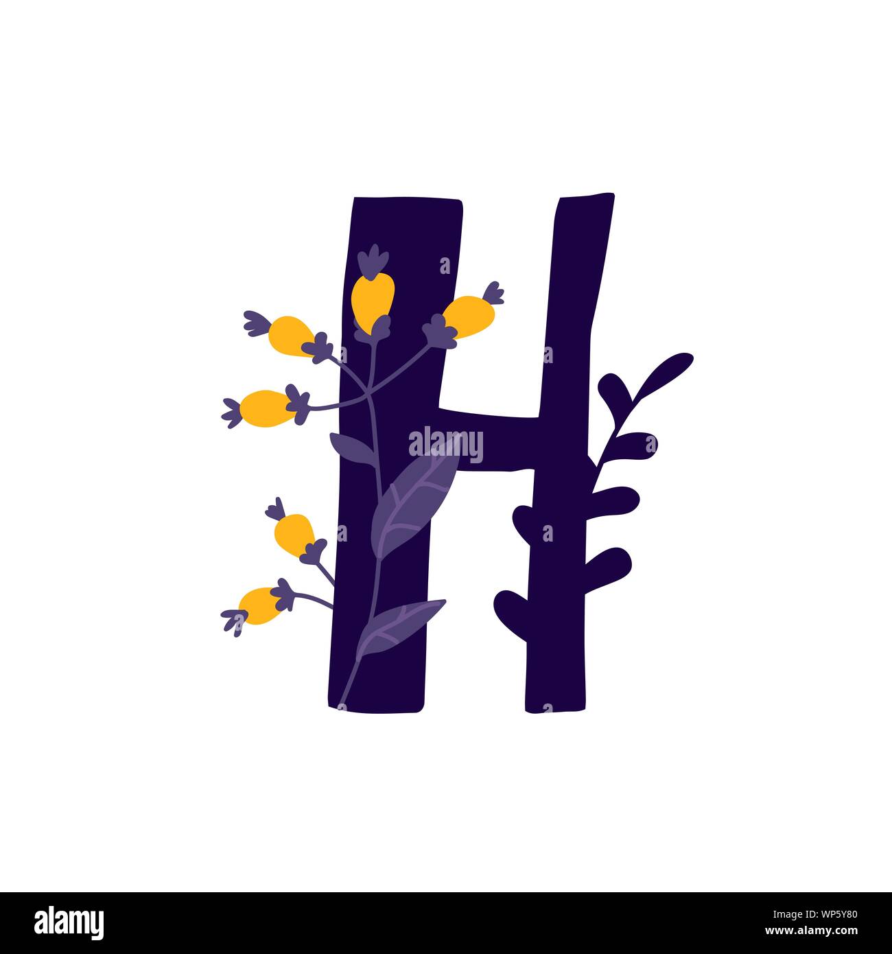 Latin letter H in flowers and plants. Vector. Letter in decorative ...