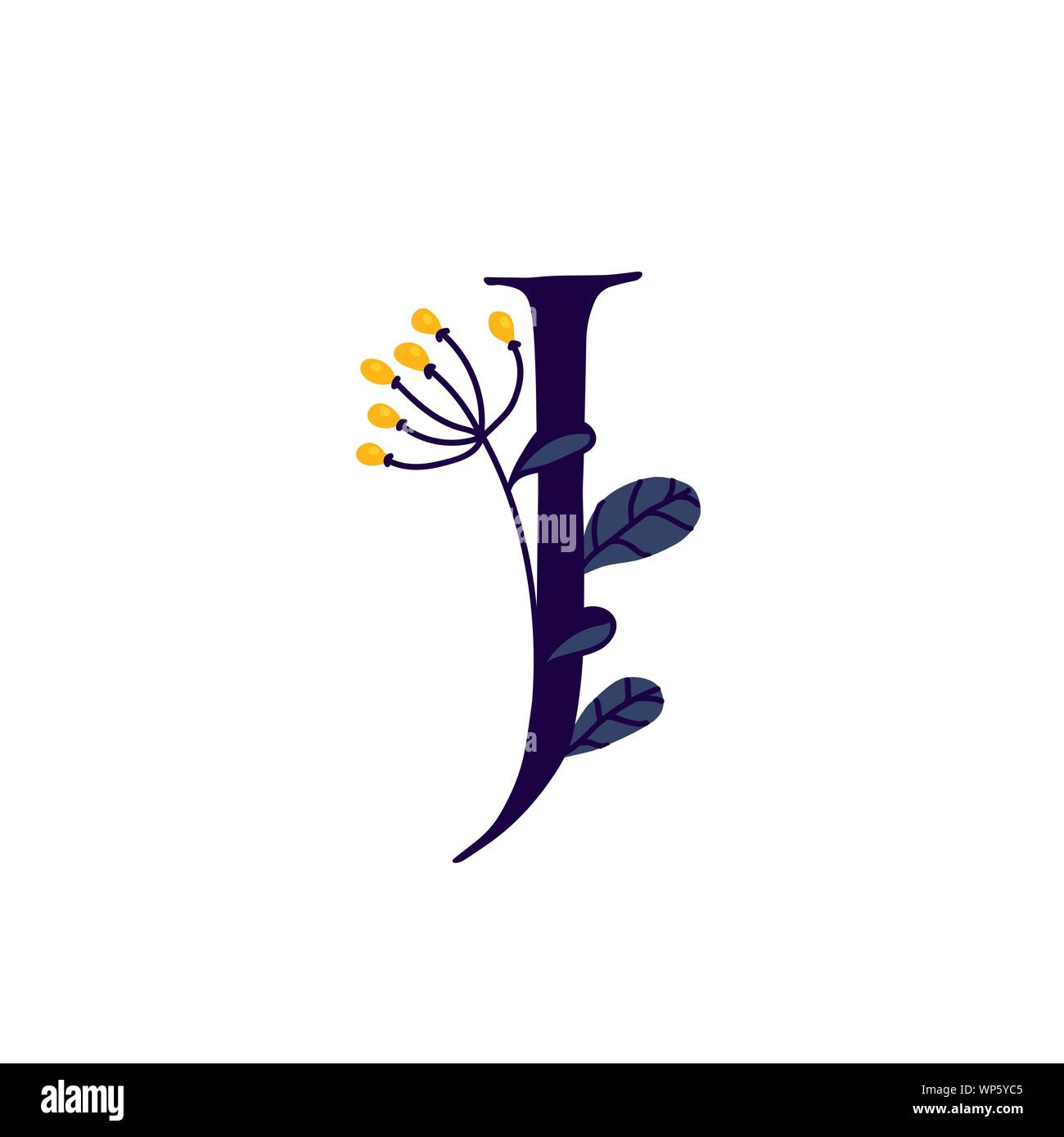 Latin letter J in flowers and plants. Vector. Letter in decorative ...