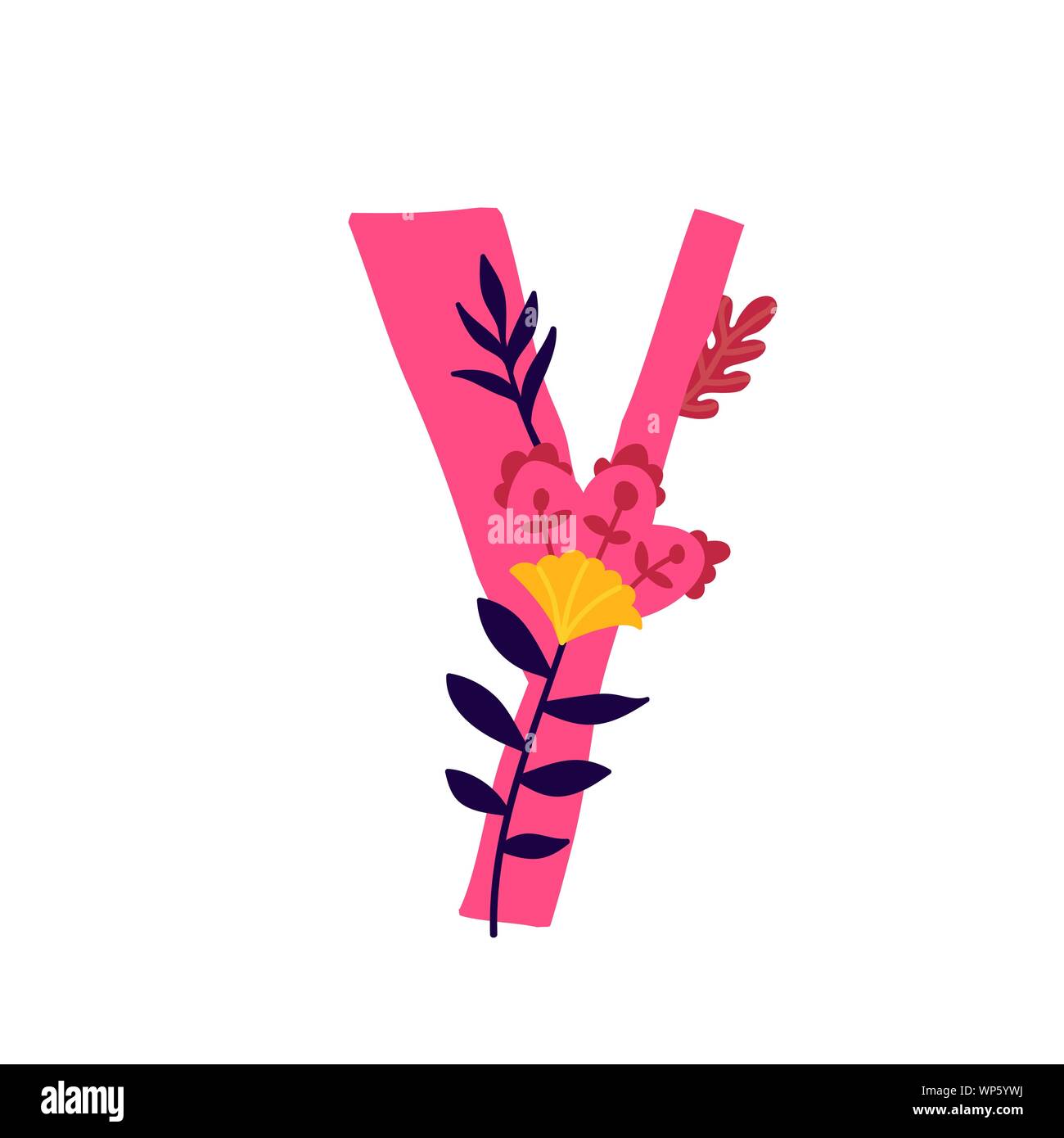 Latin letter Y in flowers and plants. Vector. Letter in decorative ...