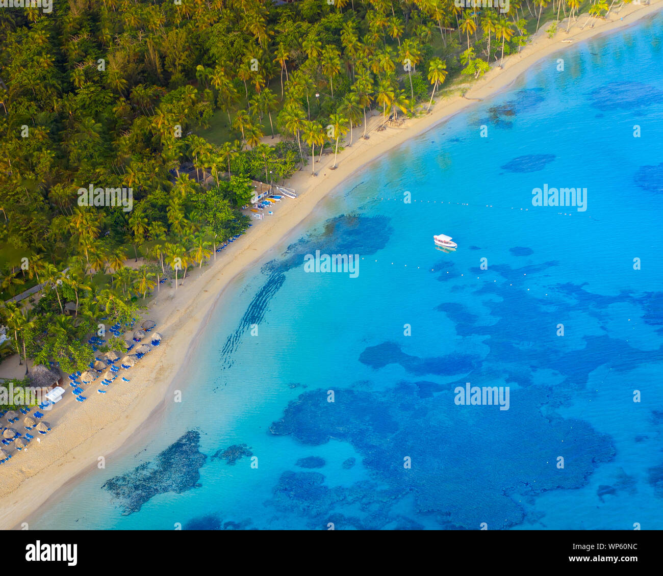 Aerial view of tropical beach.Samana peninsula,Bahia Principe beach ...