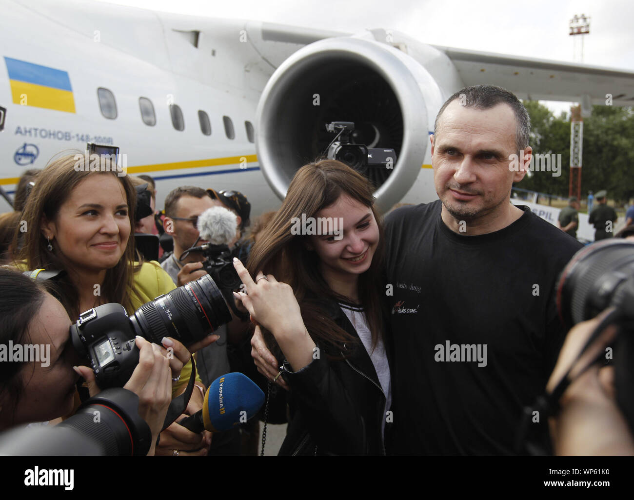 Kiev, Ukraine. 7th Sep, 2019. Ukrainian film director OLEG SENTSOV (R ...