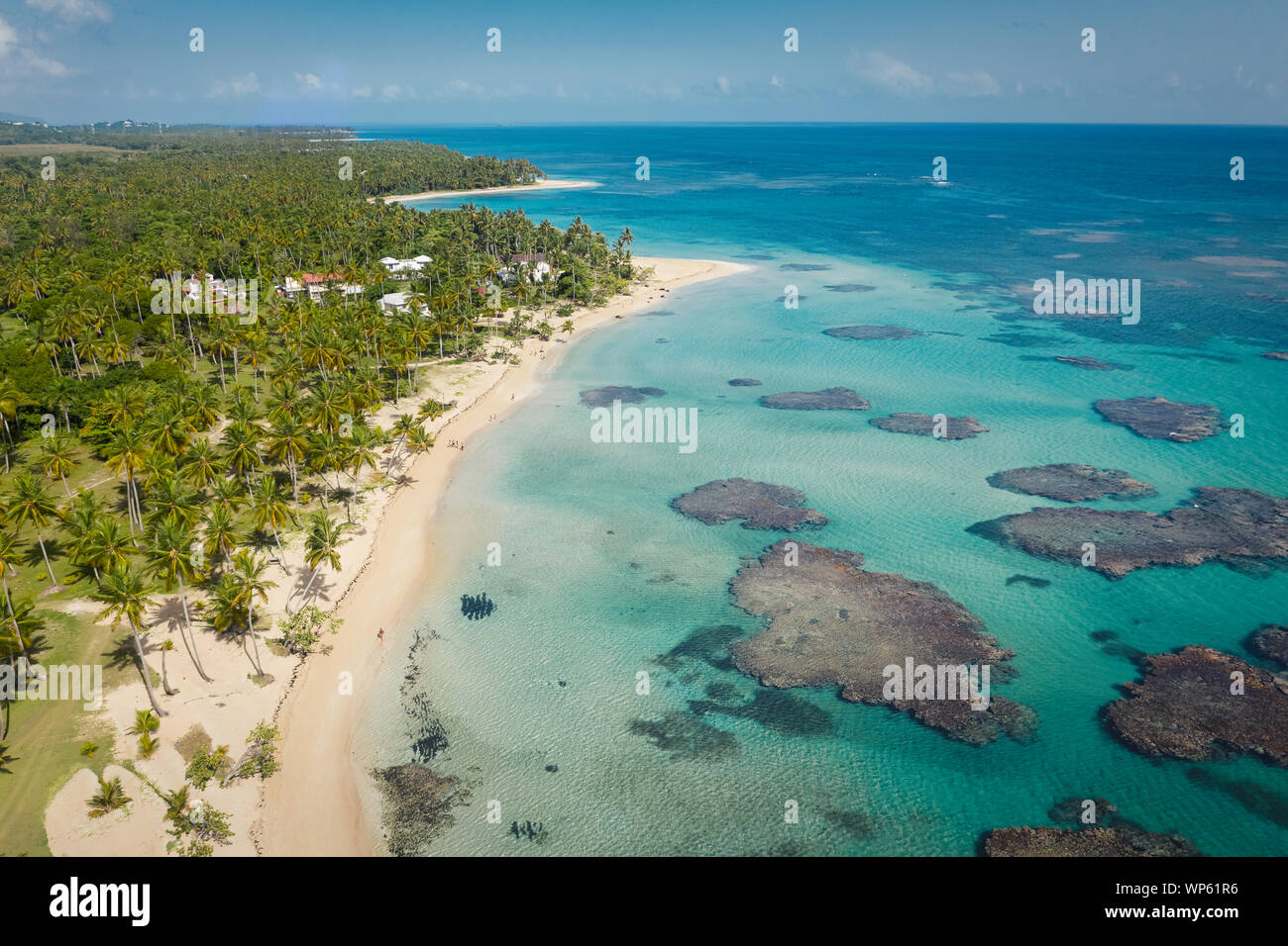 Drone shot of tropical beach.Samana peninsula,Bahia Principe beach ...