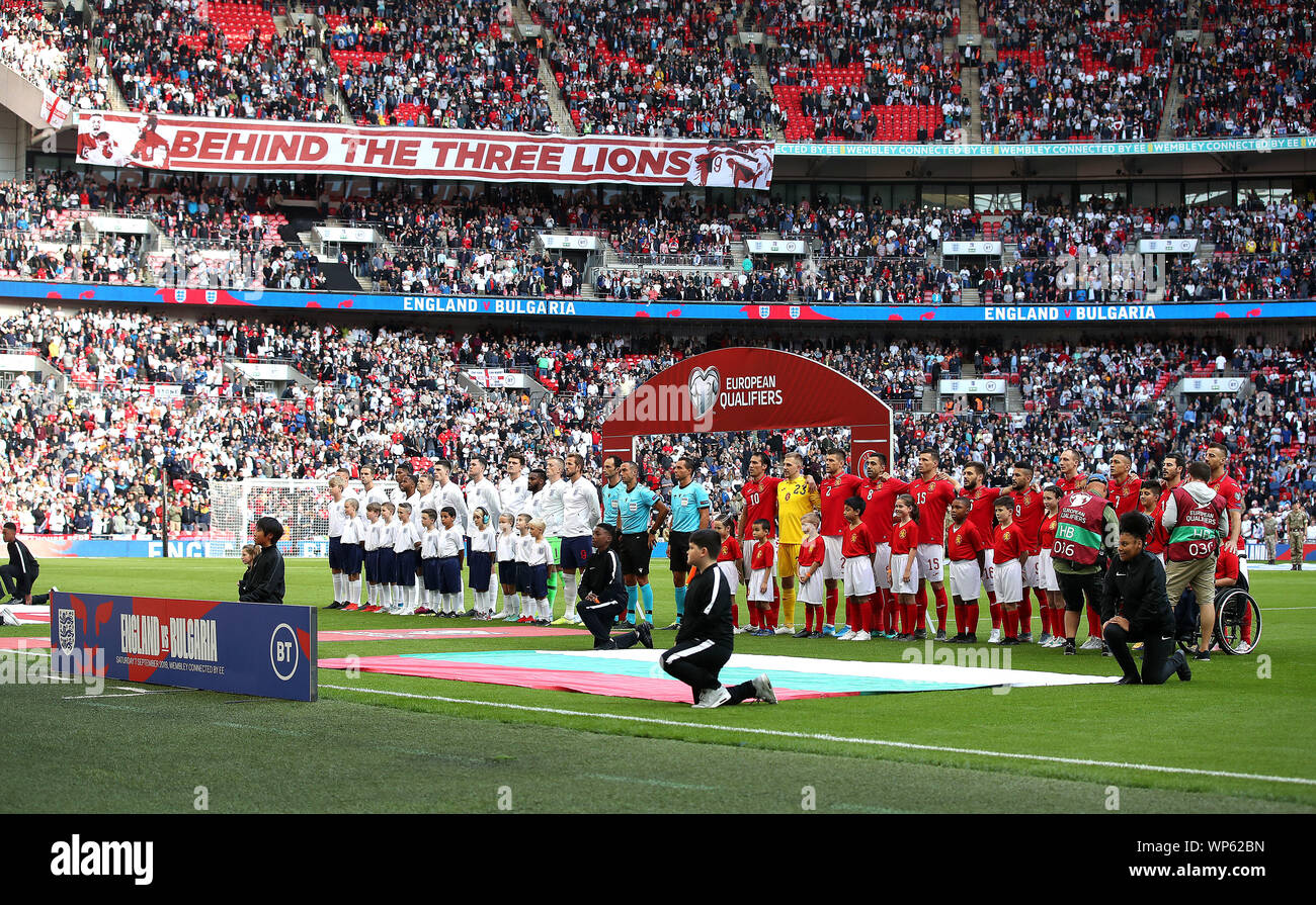 Both teams line up at the start of the Euro 2020 Qualifying Group A ...