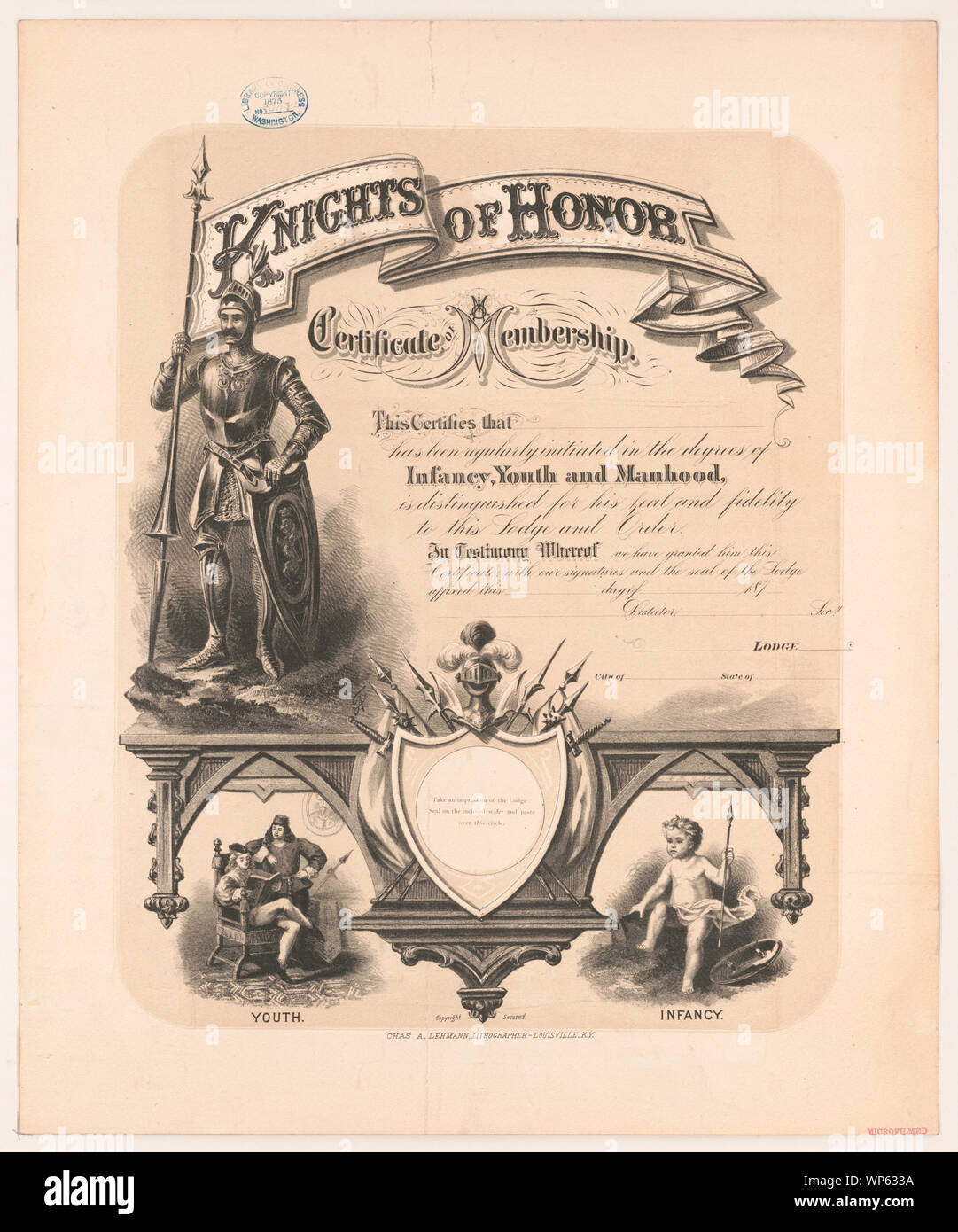 Knights of honor. Certificate of membership Stock Photo - Alamy