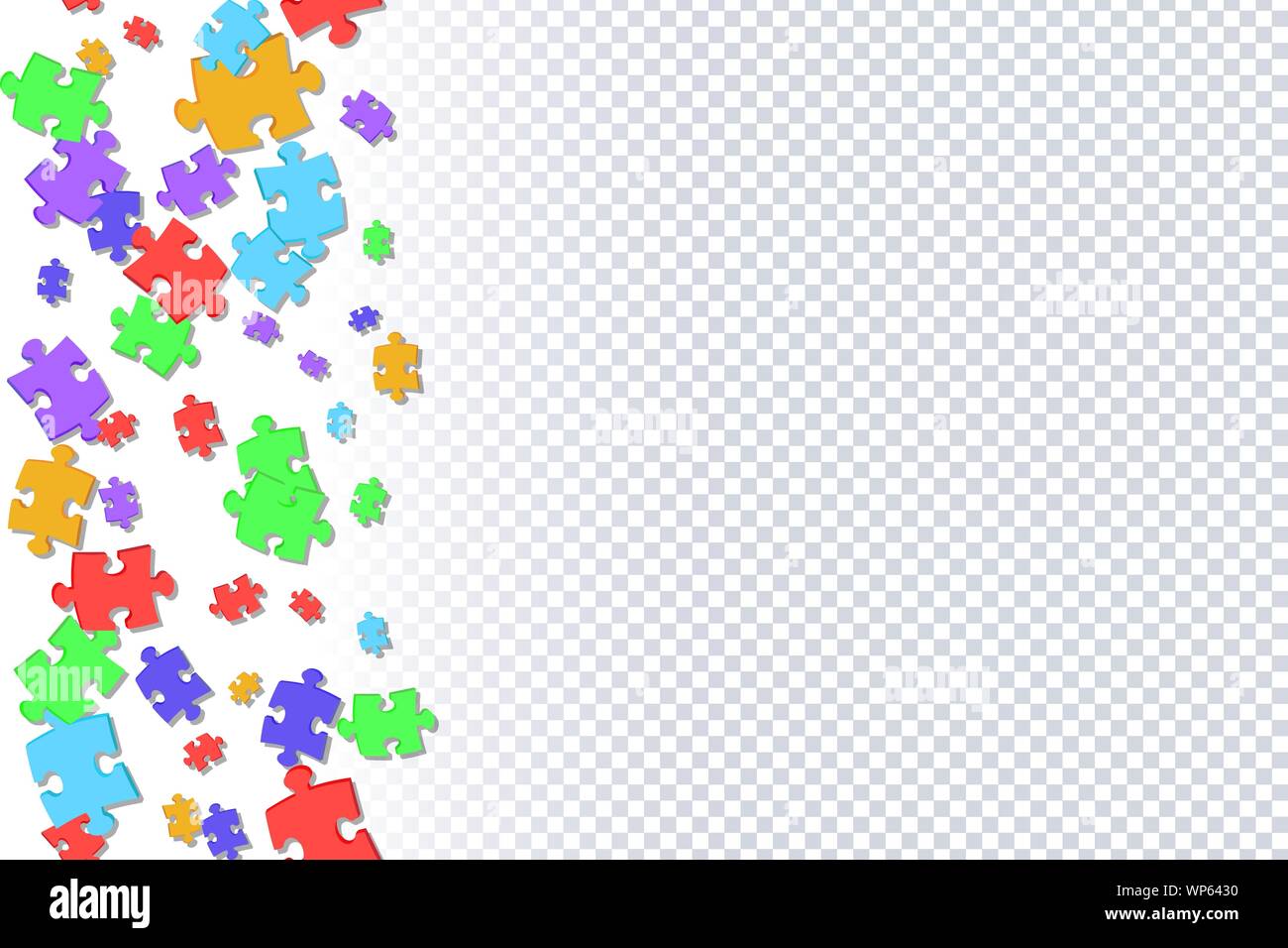 Seamless pattern scattered colored puzzles. Abstract horizontal frame ...