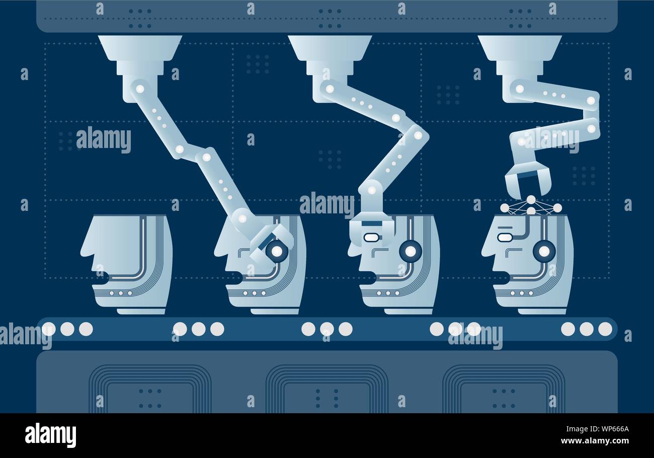 AI Bot production automated process on conveyor Stock Vector Image ...