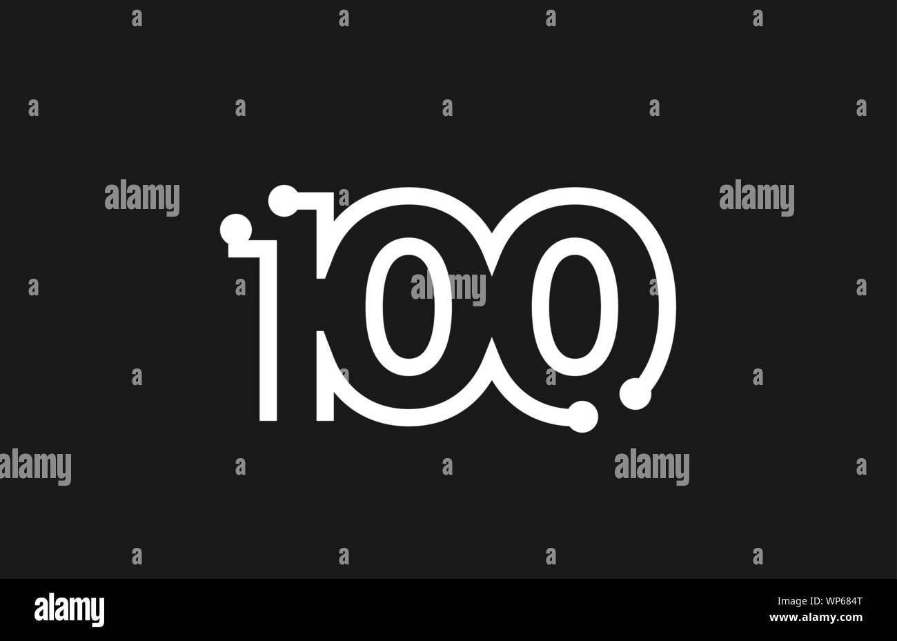 100 number black and white logo design with line and dots suitable as a ...