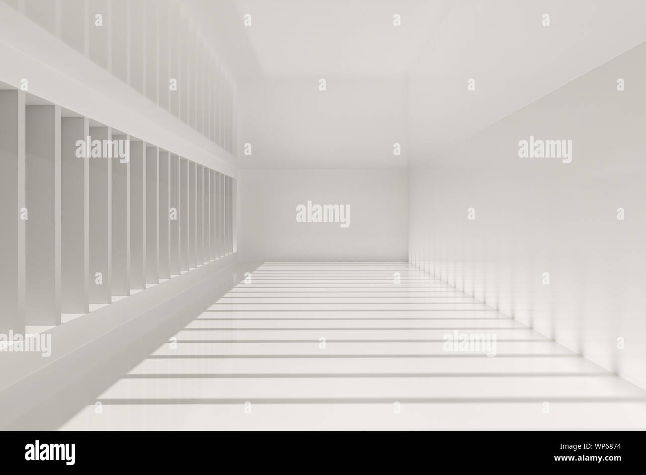 White empty room with sunshine from the side, 3d rendering. Computer ...