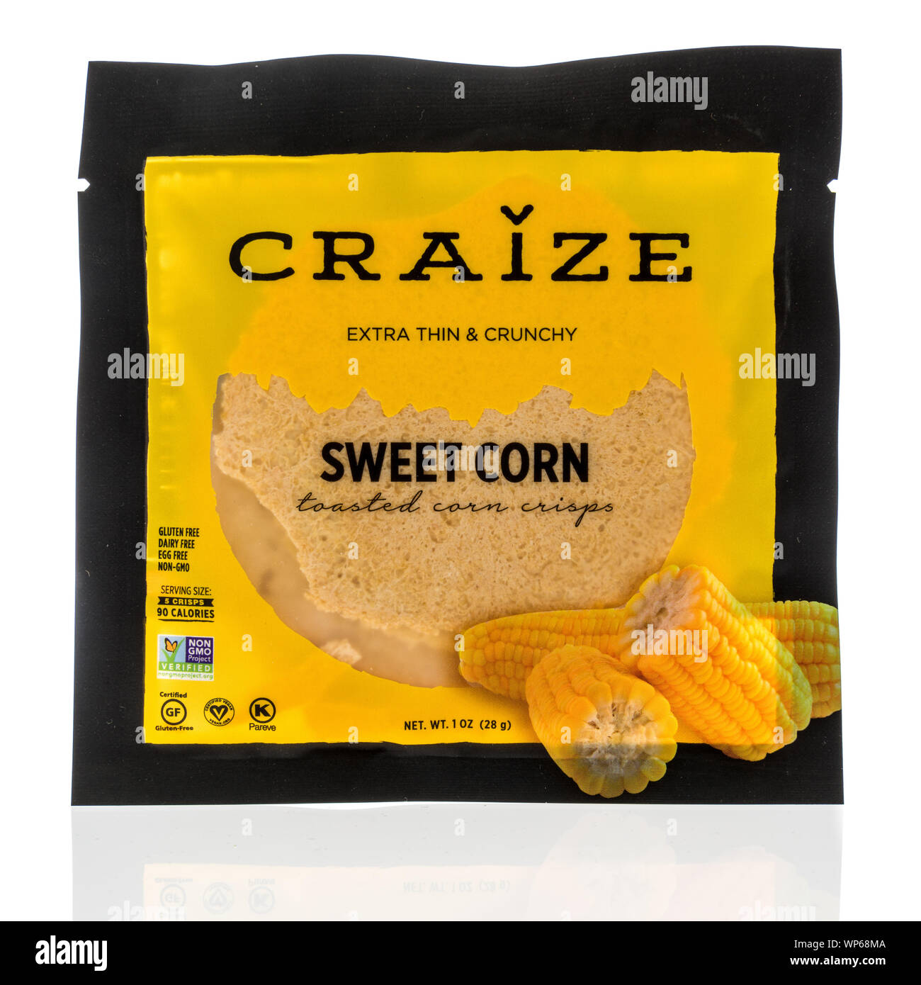 Wnneconne, WI - 3 September 2019: A package of Craize sweet corn ...