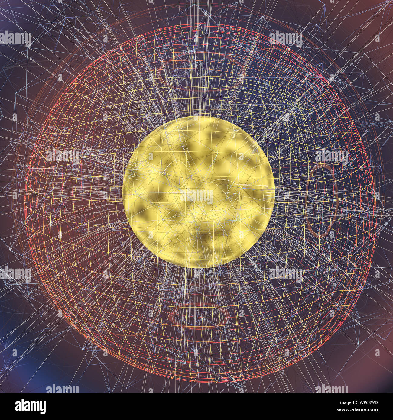 Colorful background and grid of atoms, 3d rendering. Computer digital ...
