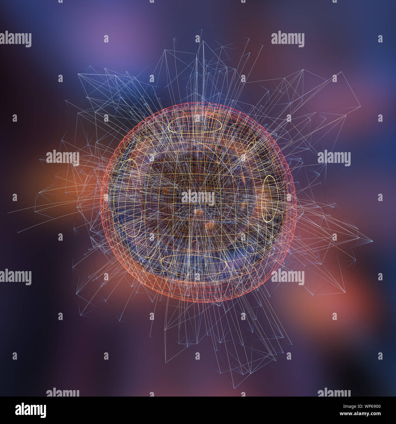 Colorful background and grid of atoms, 3d rendering. Computer digital ...