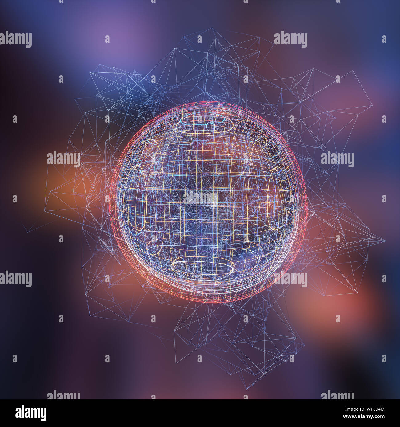 Colorful background and grid of atoms, 3d rendering. Computer digital ...