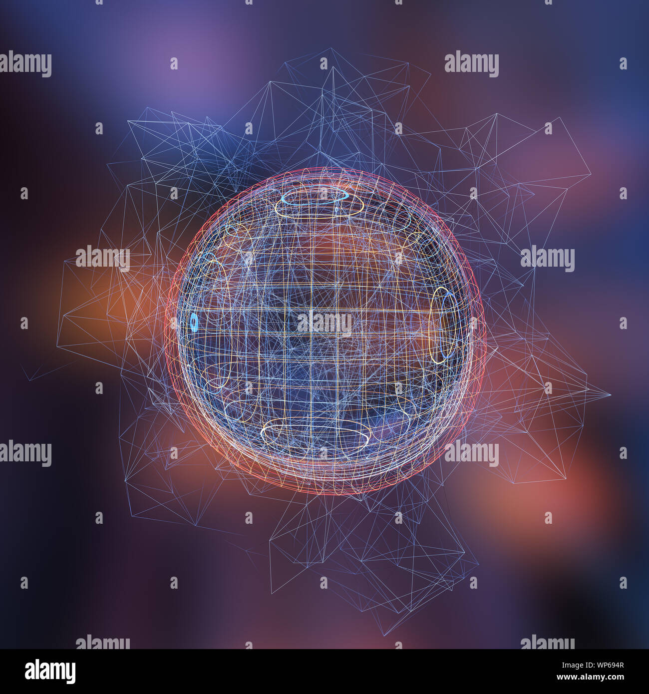 Colorful background and grid of atoms, 3d rendering. Computer digital ...