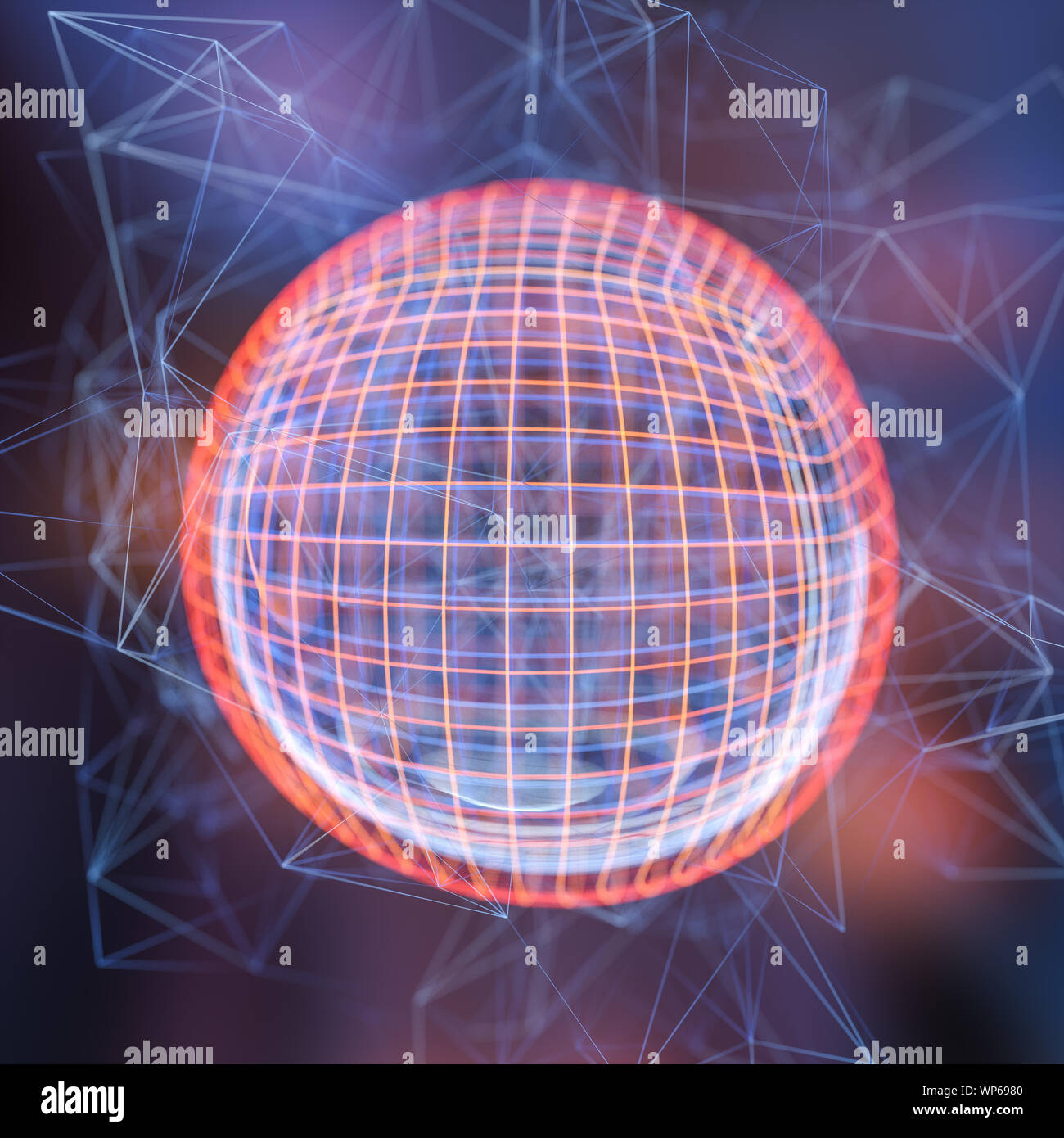 Colorful background and grid of atoms, 3d rendering. Computer digital ...