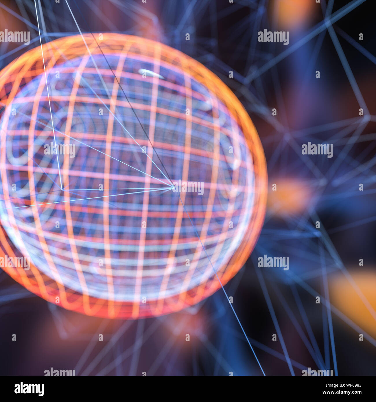 Colorful background and grid of atoms, 3d rendering. Computer digital ...