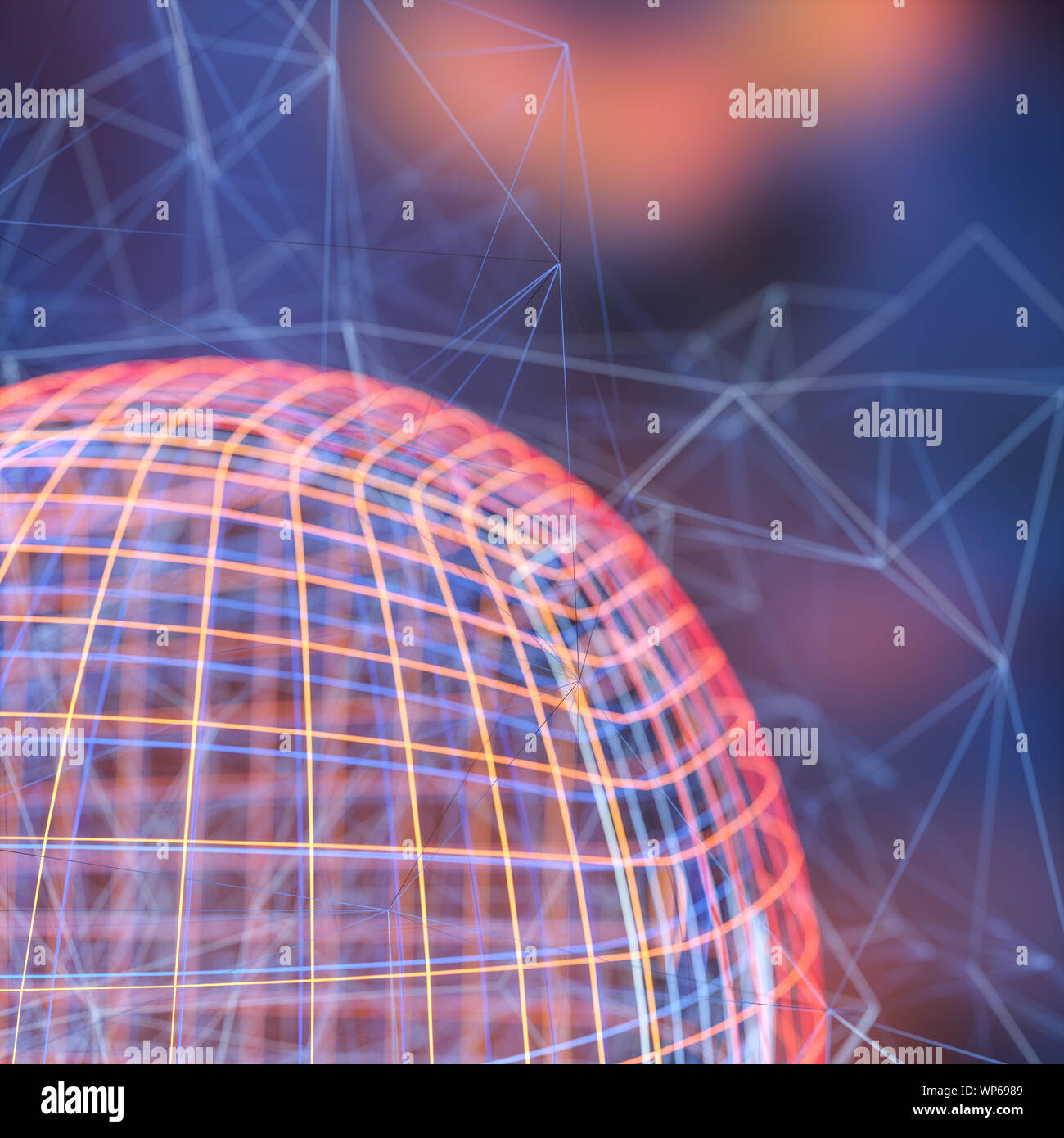 Colorful background and grid of atoms, 3d rendering. Computer digital ...