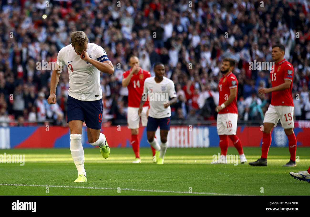 England’s Harry Kane celebrates scoring his side's second goal of the ...