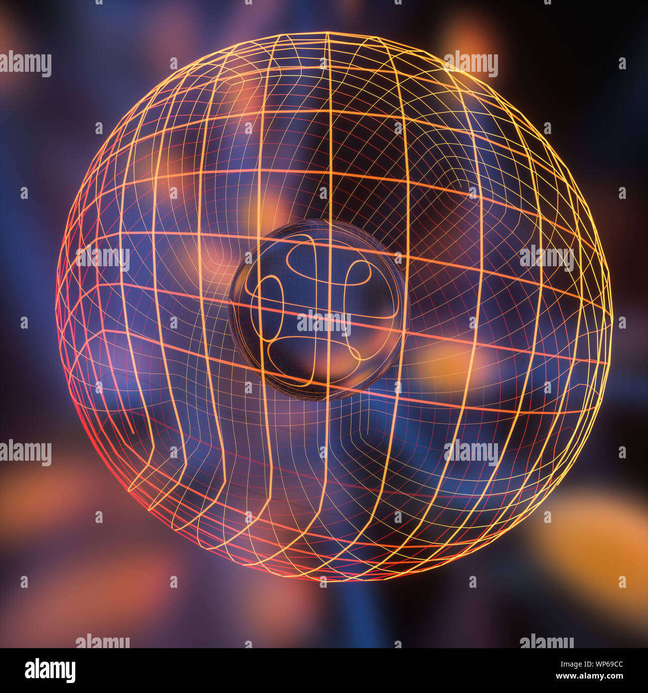 Colorful background and grid of atoms, 3d rendering. Computer digital ...